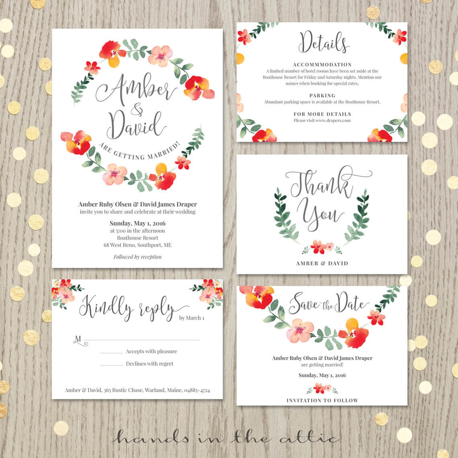 Floral Wedding Invitation Red Flowers Floral Theme Design - Etsy