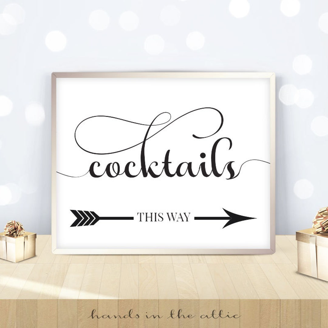 Cocktails Sign, Wedding Drinks Cocktail Signage, Direction Arrows This ...