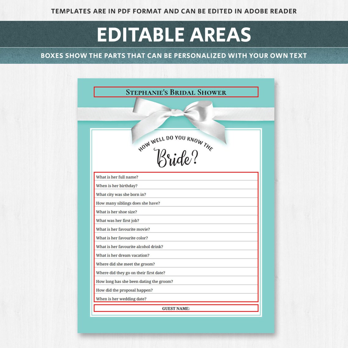 Bridal Shower Trivia Questions Bridal Shower Question Game - Etsy