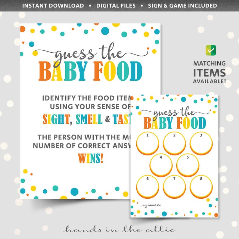 Baby Food Game Shower Guessing Game PRINTABLE Template Name | Etsy