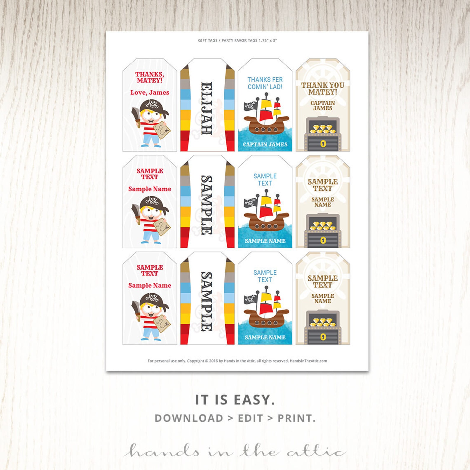 Pirate Theme Birthday Party Gift Tags Editable Labels Party - Etsy