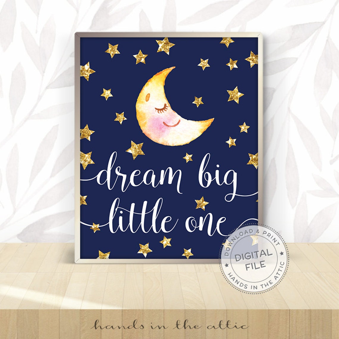 Moon and Stars Wall Art Dream Big Little One Nursery Room | Etsy