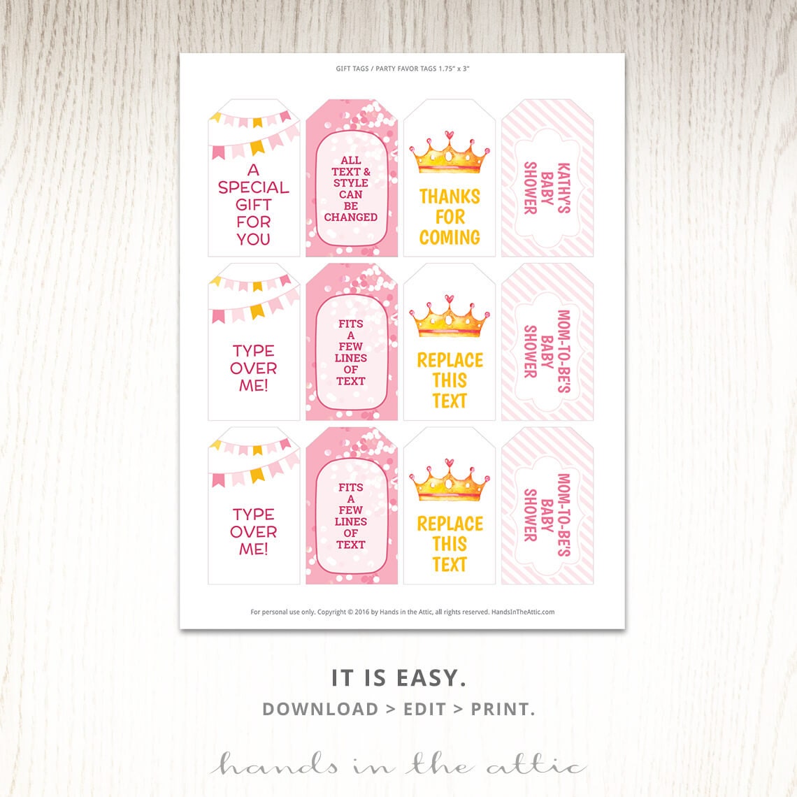 Editable tags pink gift tags baby girl shower favor labels | Etsy