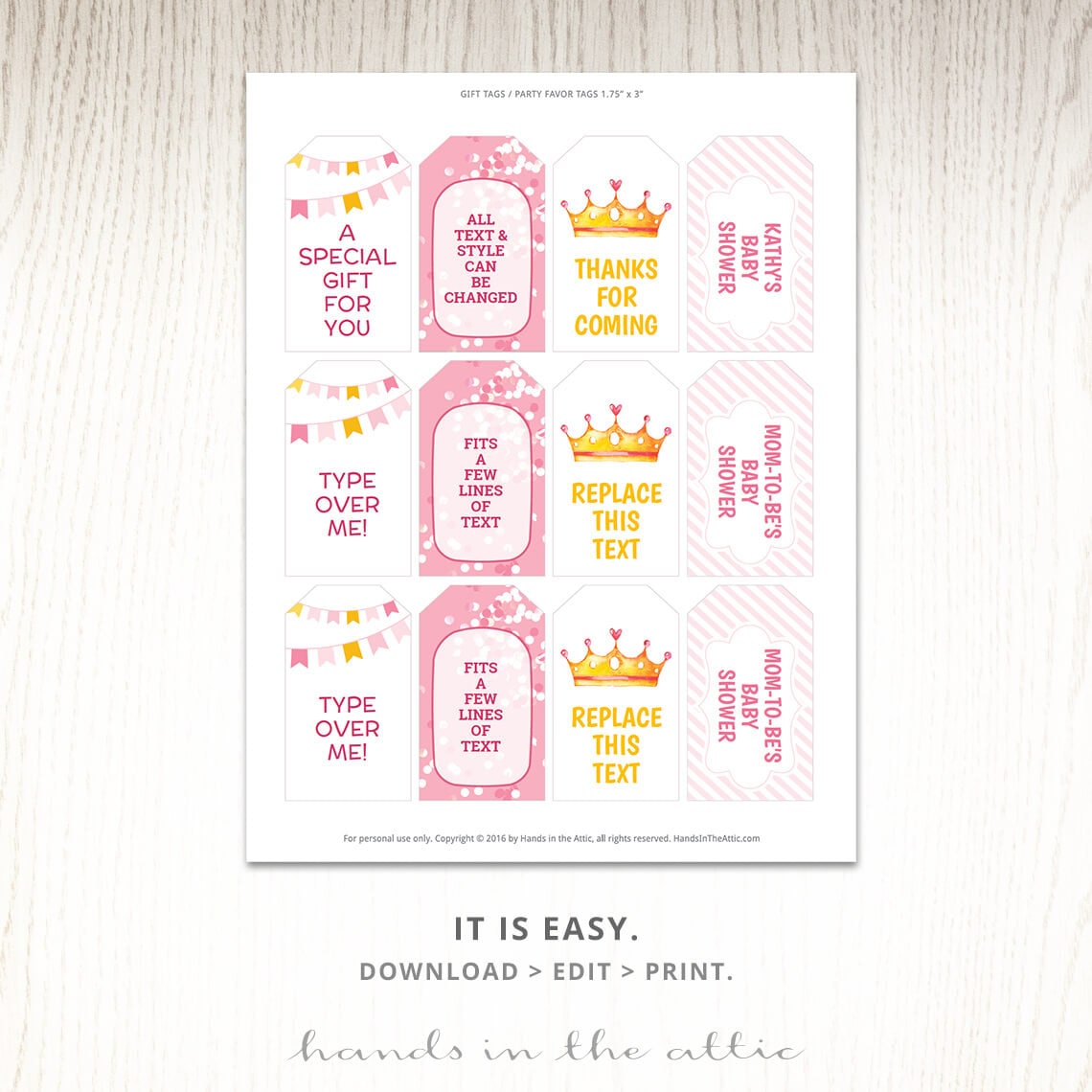Editable Tags Pink Gift Tags Baby Girl Shower Favor Labels - Etsy