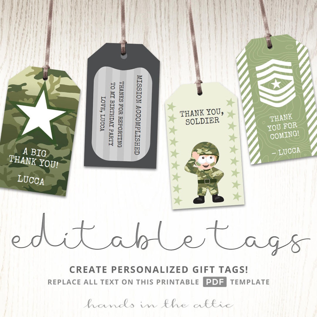 Army Theme Party Gift Tags Printable Camo Green Decoration Supplies ...