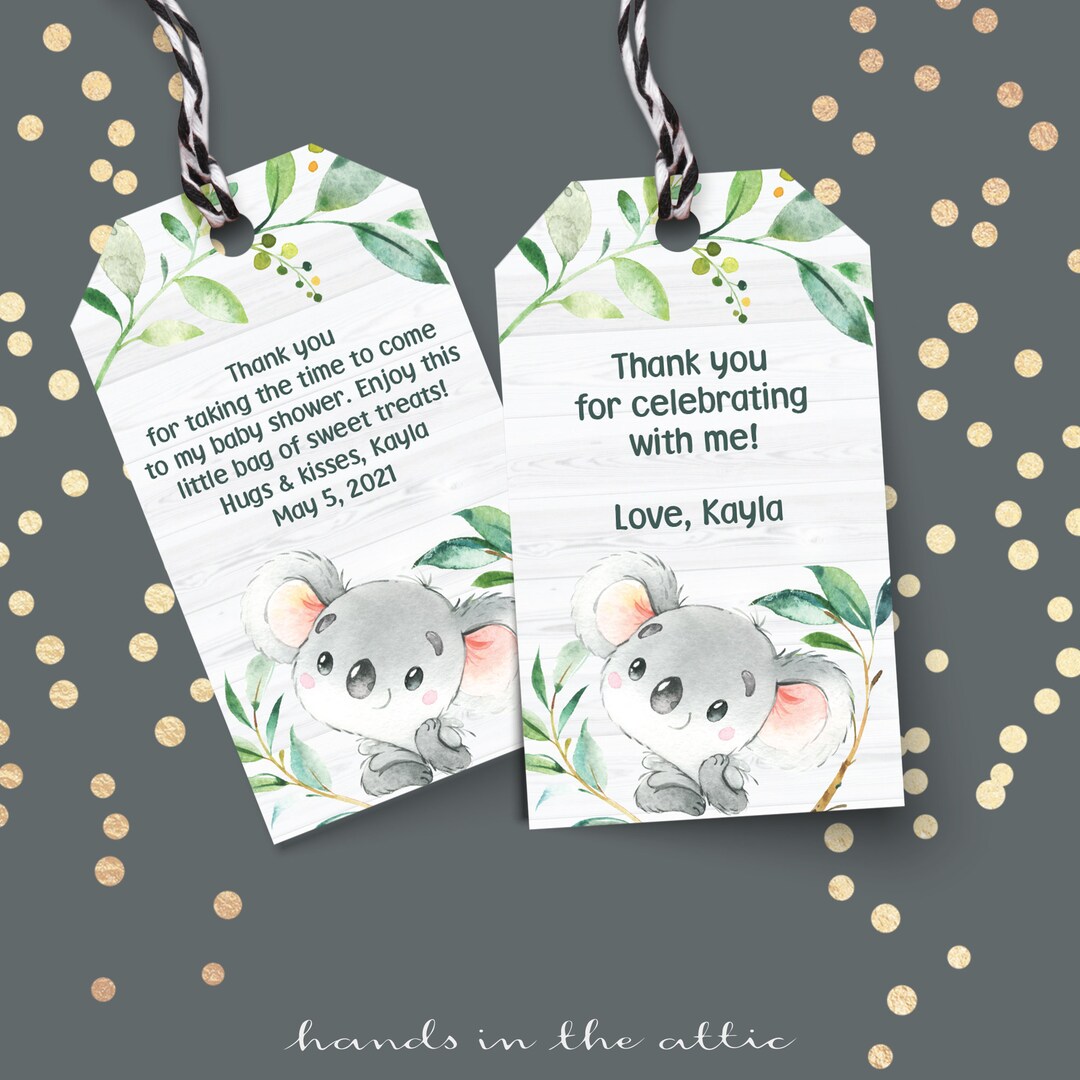 Koala Bear Gift Tags to Print at Home, for Baby Showers Honoring ...