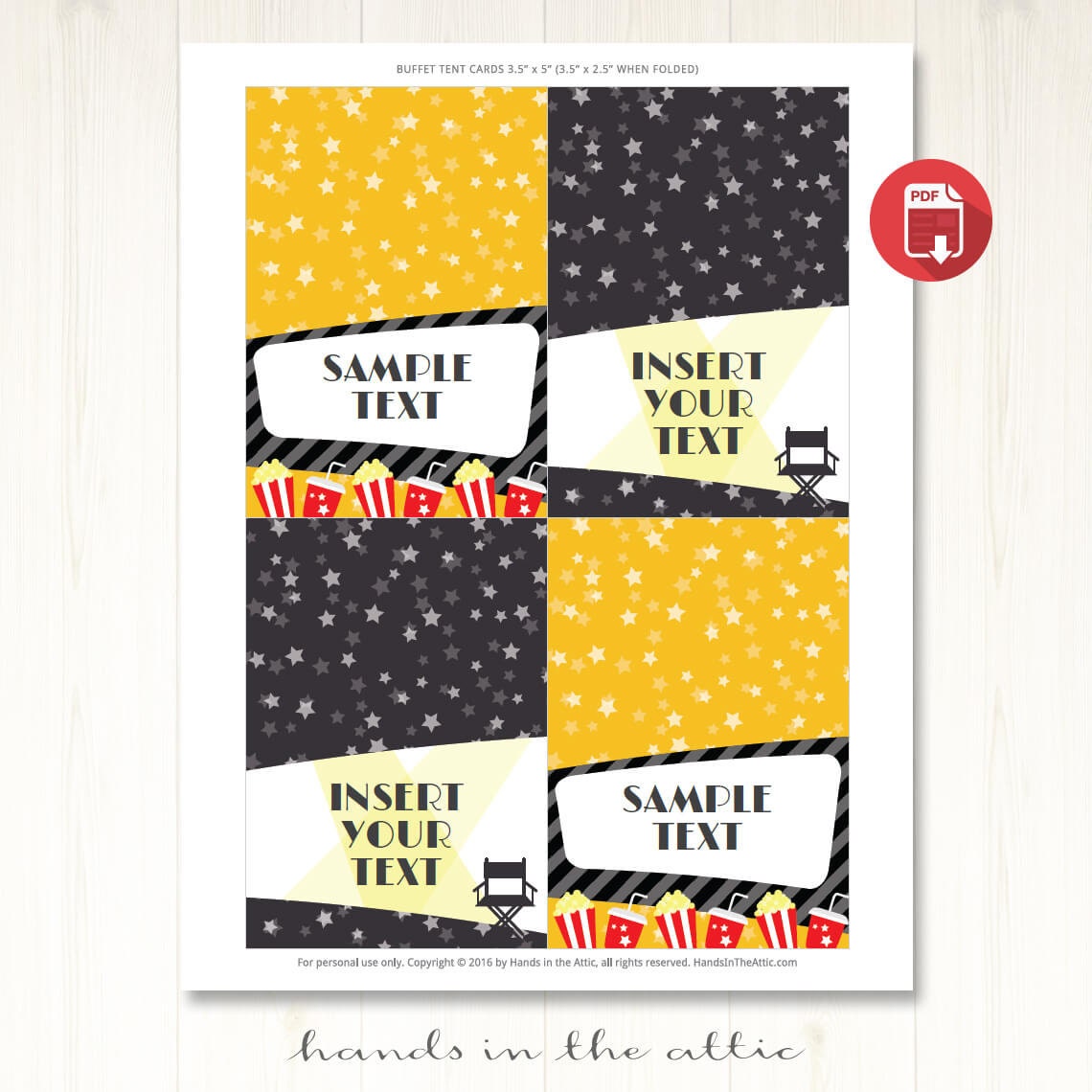 Movie Party Labels Food Tent Cards Editable TEMPLATE - Etsy