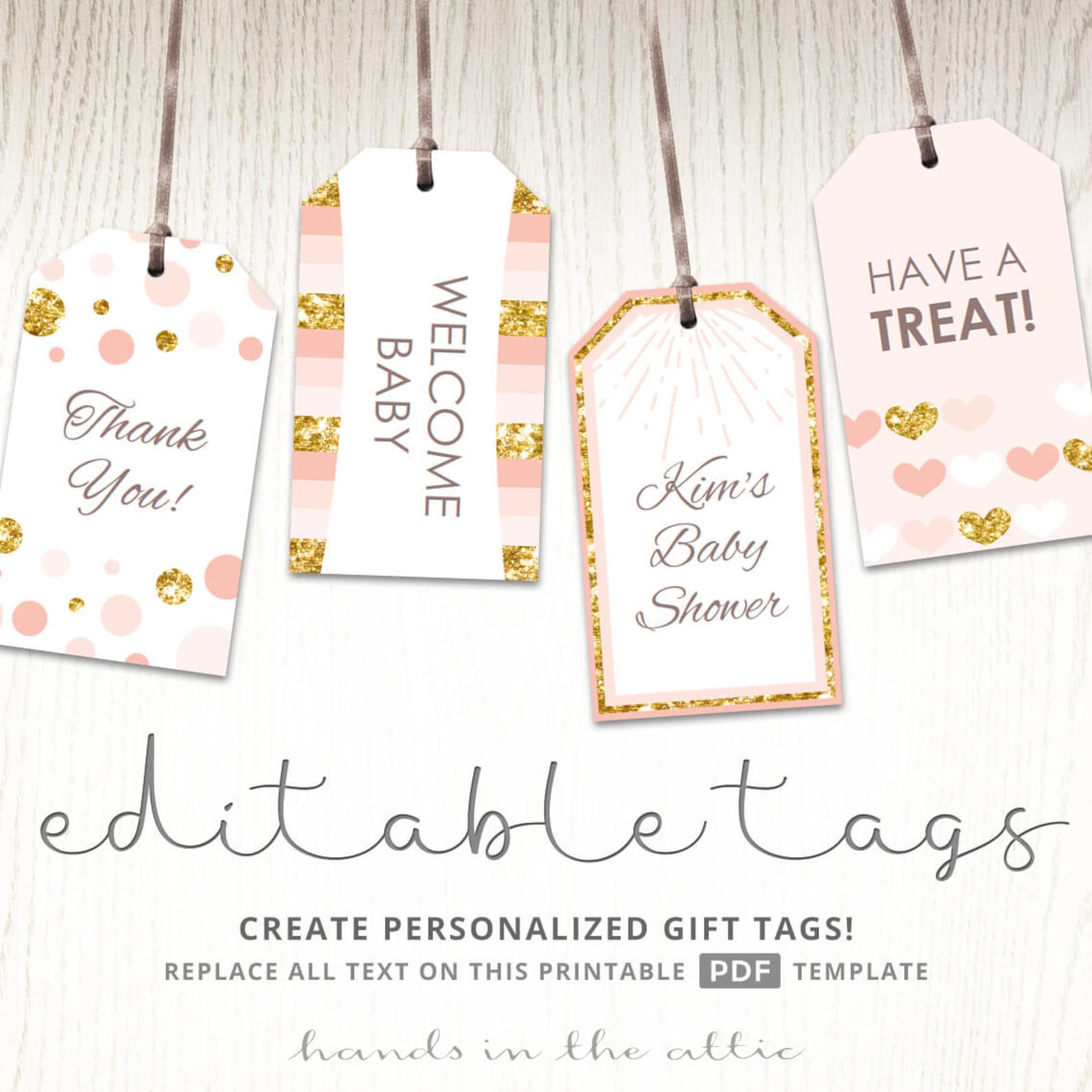 Pink and Gold Gift Tags Editable Party Favor Tags Printable - Etsy