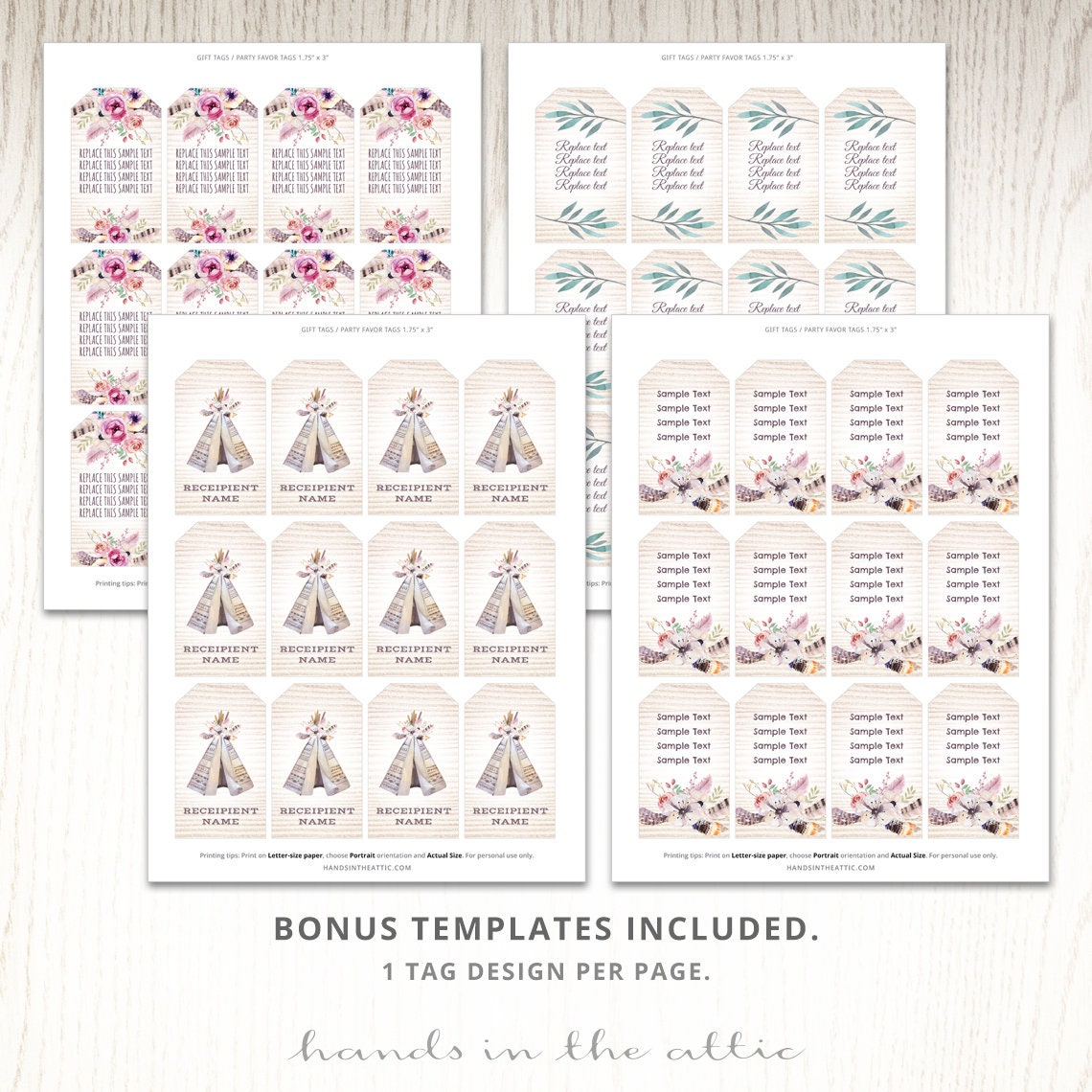 Editable boho tags gifts favors printable template labels | Etsy