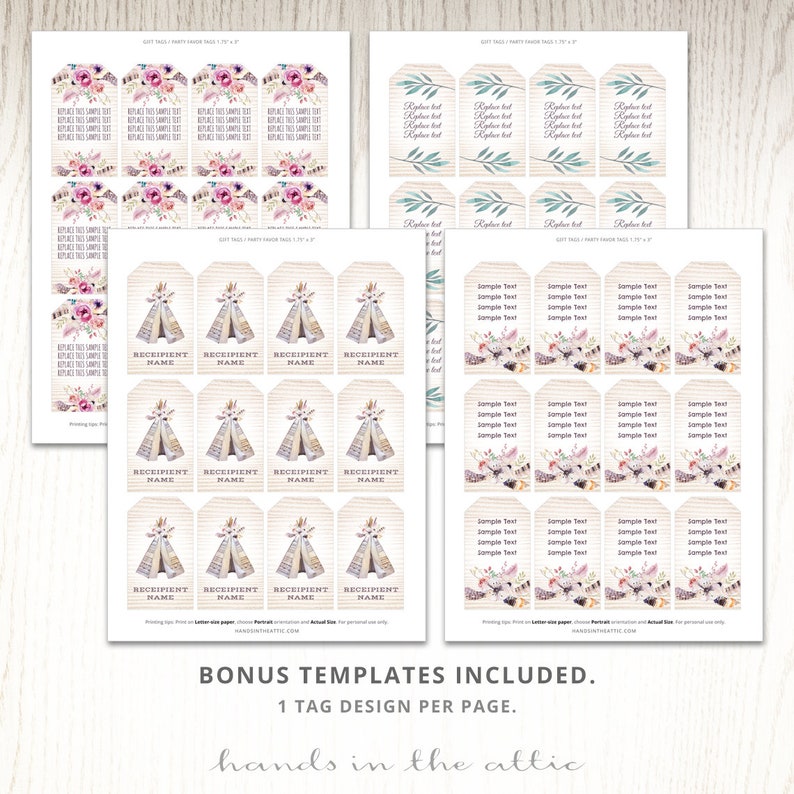 Editable boho tags gifts favors printable template labels | Etsy