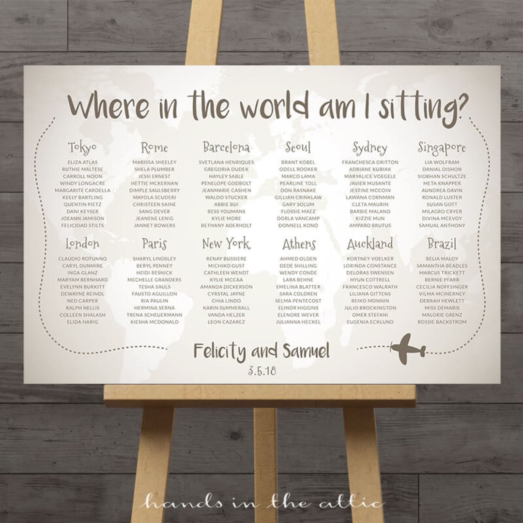 Travel Theme World Map Wedding Seating Chart | Destination Wedding ...