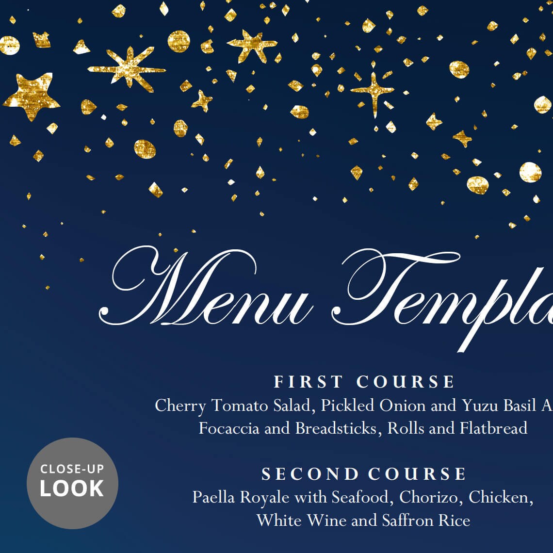 Starry Night Wedding Menu Cards DIY Template Gold Glitter - Etsy