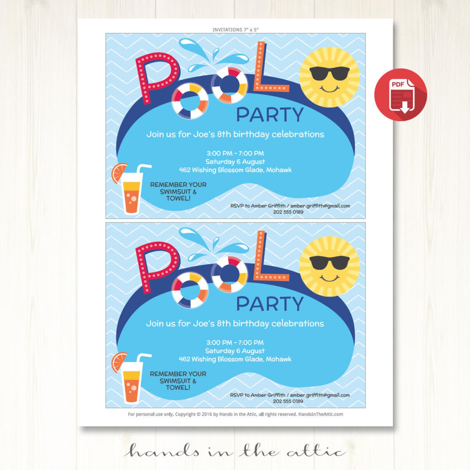Pool party invitation card editable template party printable | Etsy
