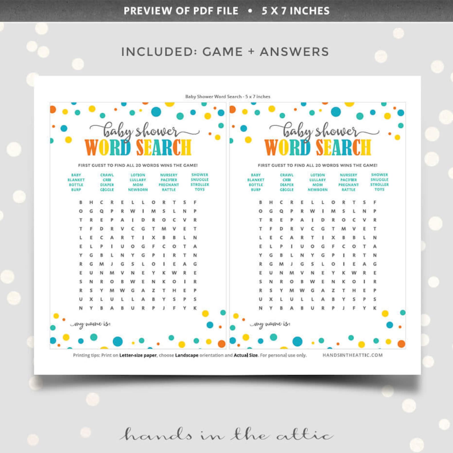 Baby Shower Games Word Search Puzzle Template Card With - Etsy
