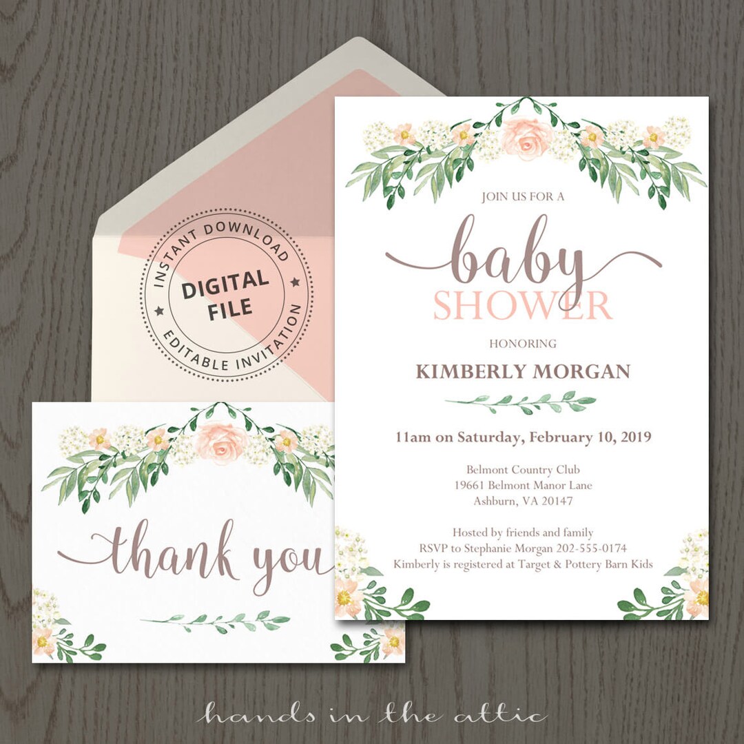 Floral Baby Shower Invitations, Spring Baby Shower Invitations ...