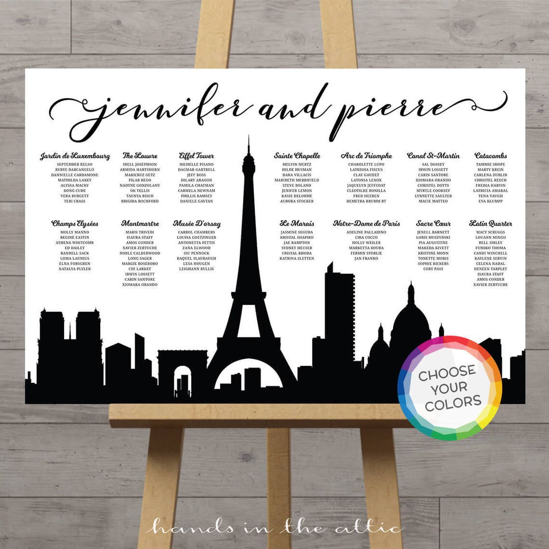 Paris Seating Chart City Skyline France French Destination Wedding Seat ...