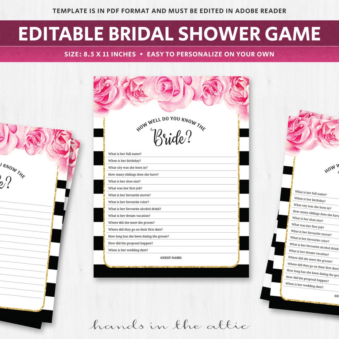 Know the Bride Shower Game Template Quiz Questionnaire Bachelorette ...