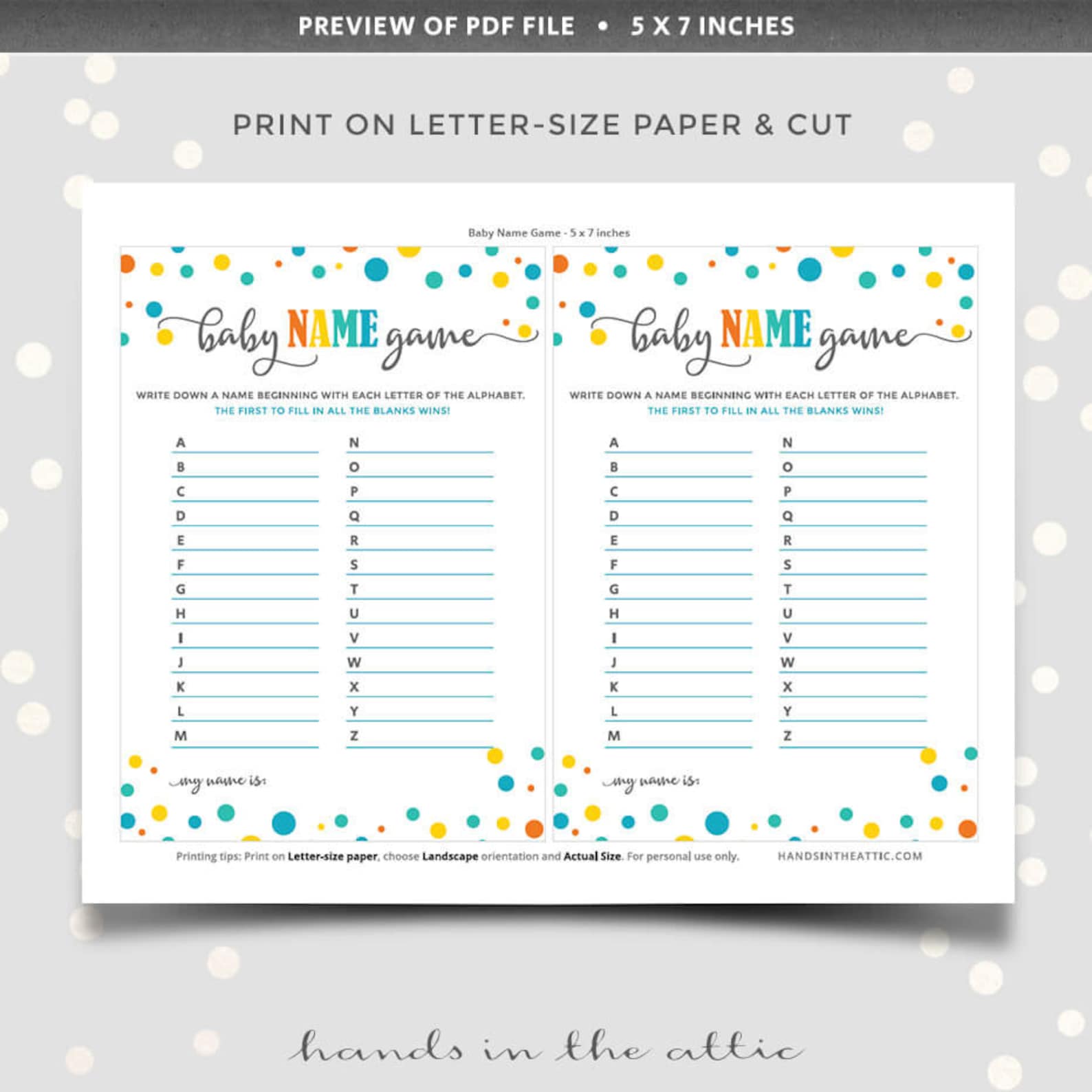 Printable Baby Name Race Game Template PDF Cards Confetti - Etsy