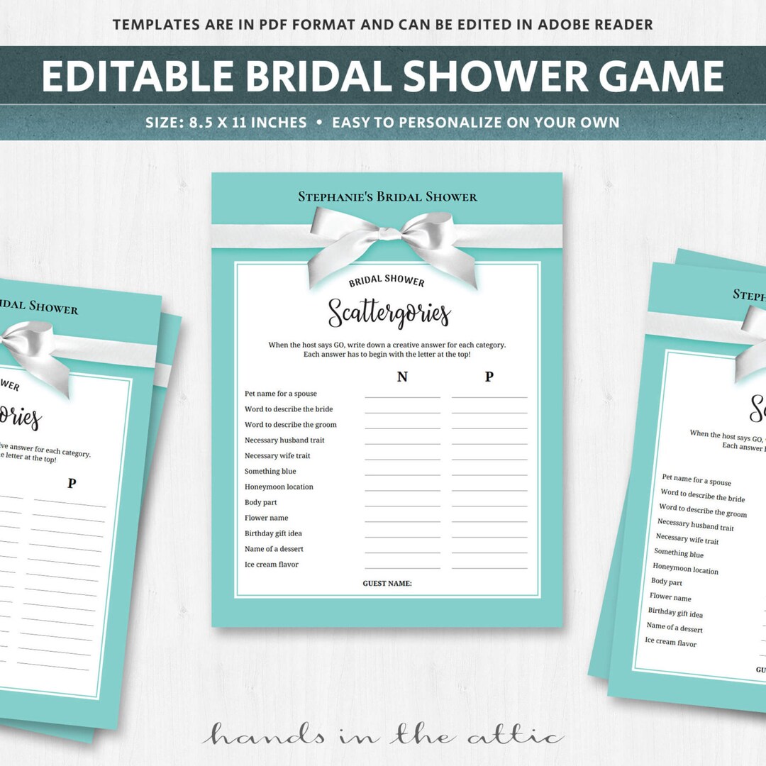 Bridal Shower Scattergories Printable, Fun Bridal Shower Games, Wedding ...