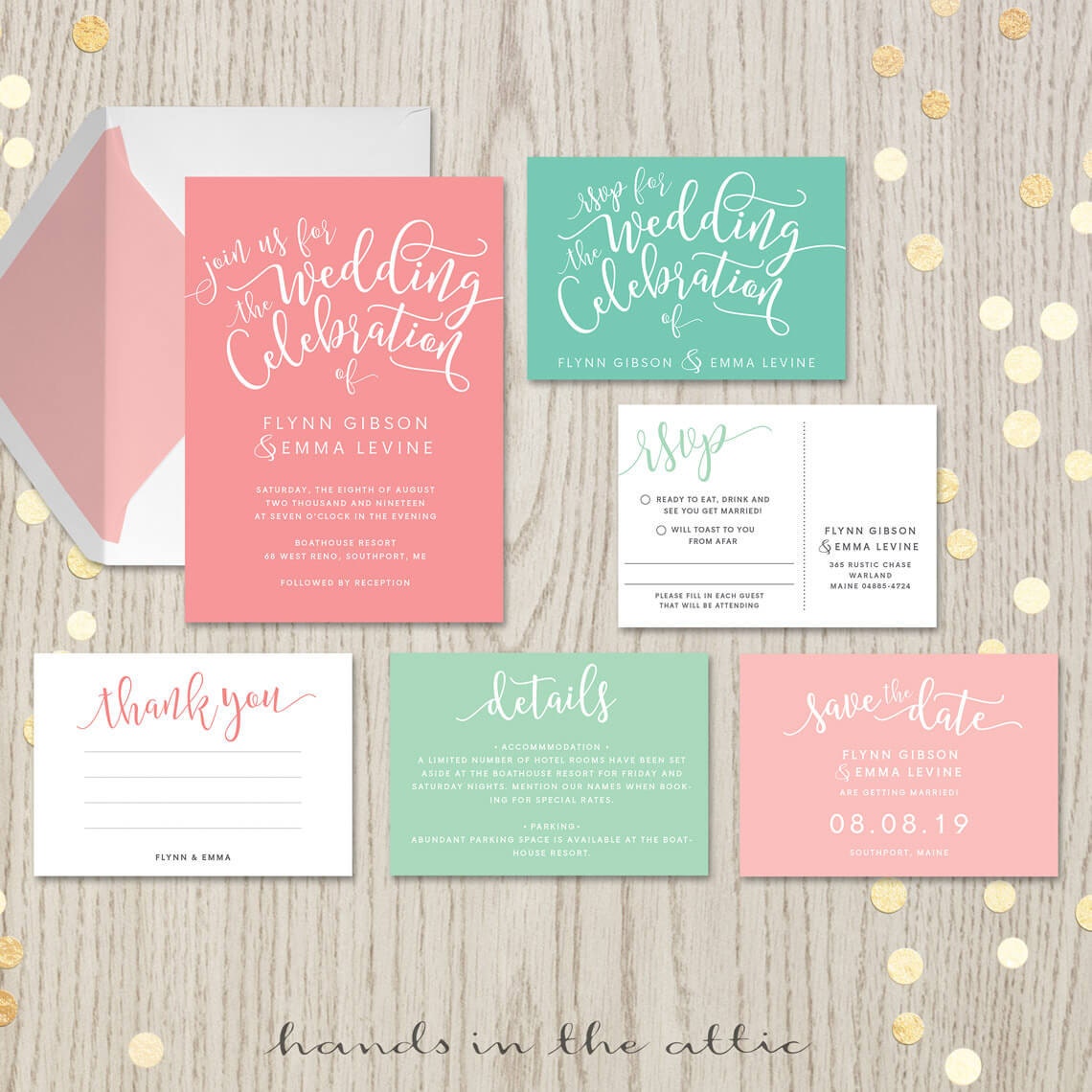 Coral mint wedding invitation kits suites sets salmon blush | Etsy