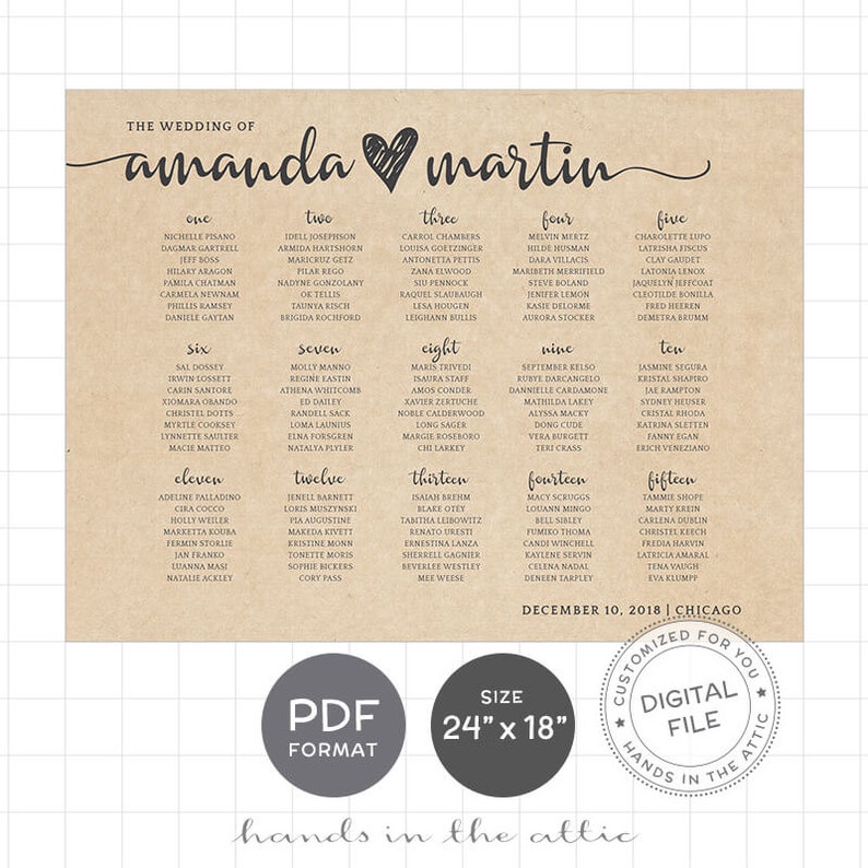 Large wedding seating chart printable guest table assignment | Etsy