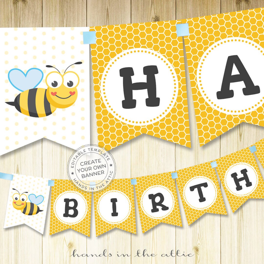 Bumblebee Birthday Party Banner, Bumble Bee Banner, Alphabet Bunting ...