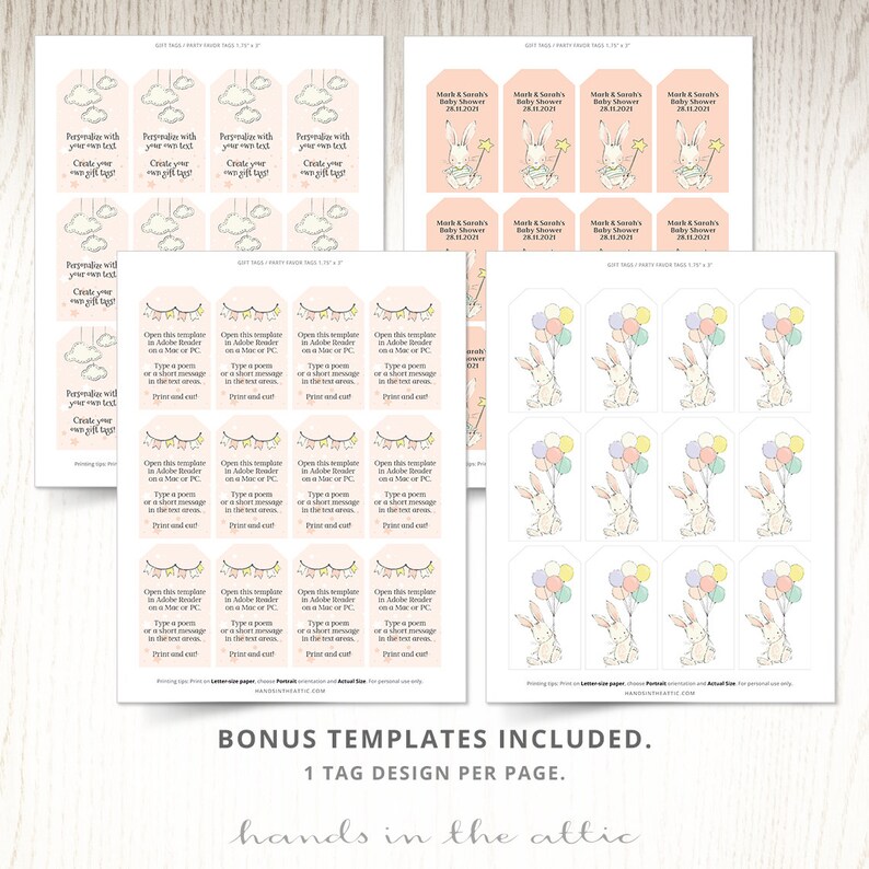 Little Bunny Gift Tags Template Editable Printable for - Etsy