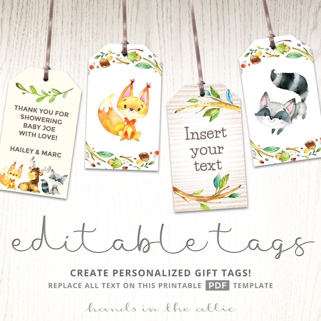 Forest Animals Gift Tags Printable, Woodland Baby Shower, Forest ...