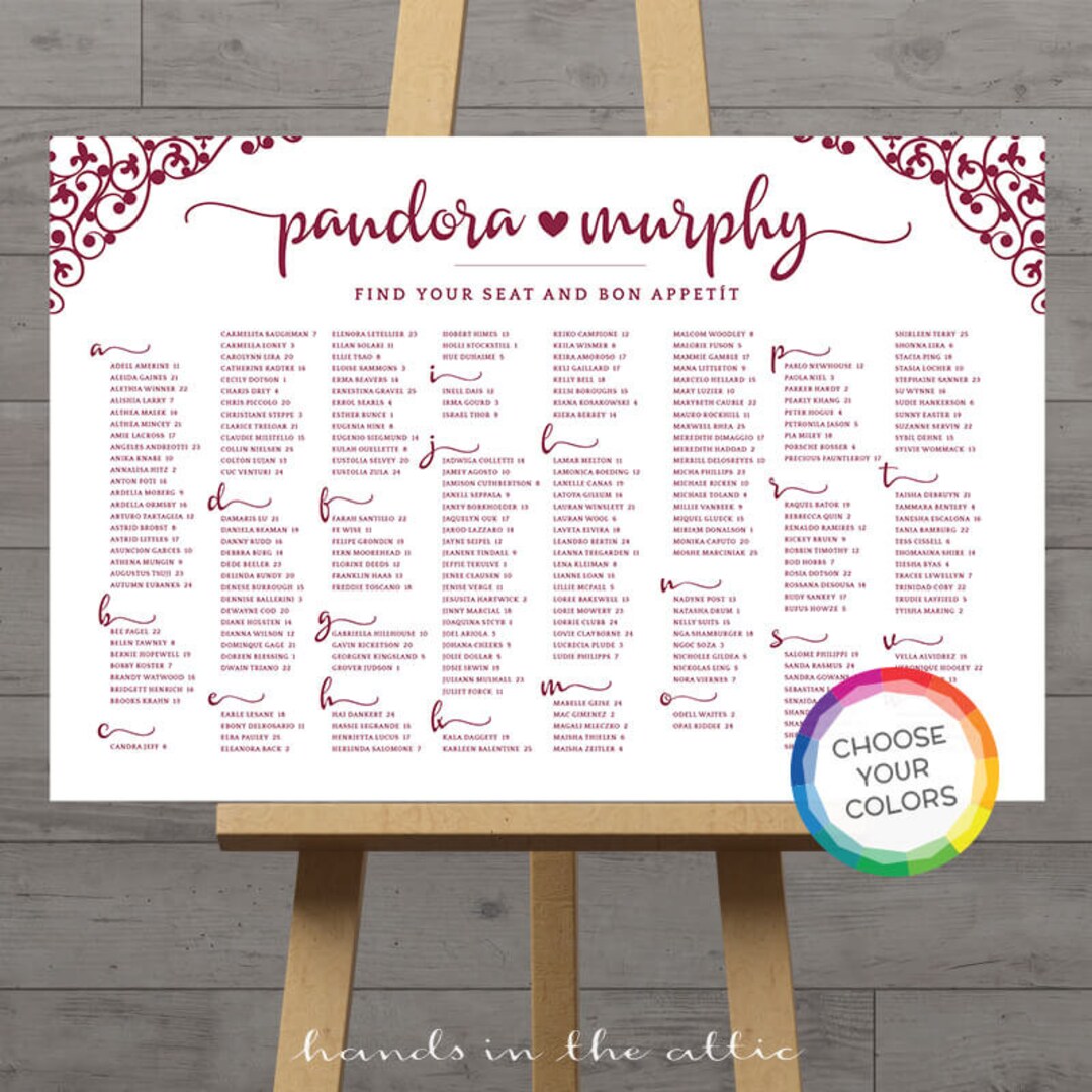 Wine Burgundy Seating Chart Wedding Table Plan Large, Guest List ...