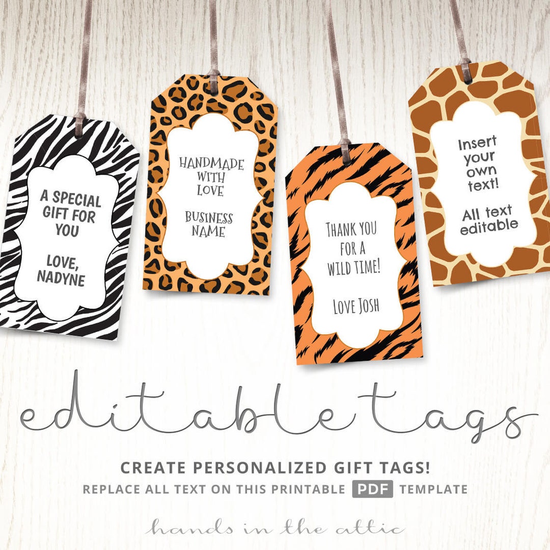 Safari Jungle Animal Prints Gift Tags - Editable Template for Birthday ...