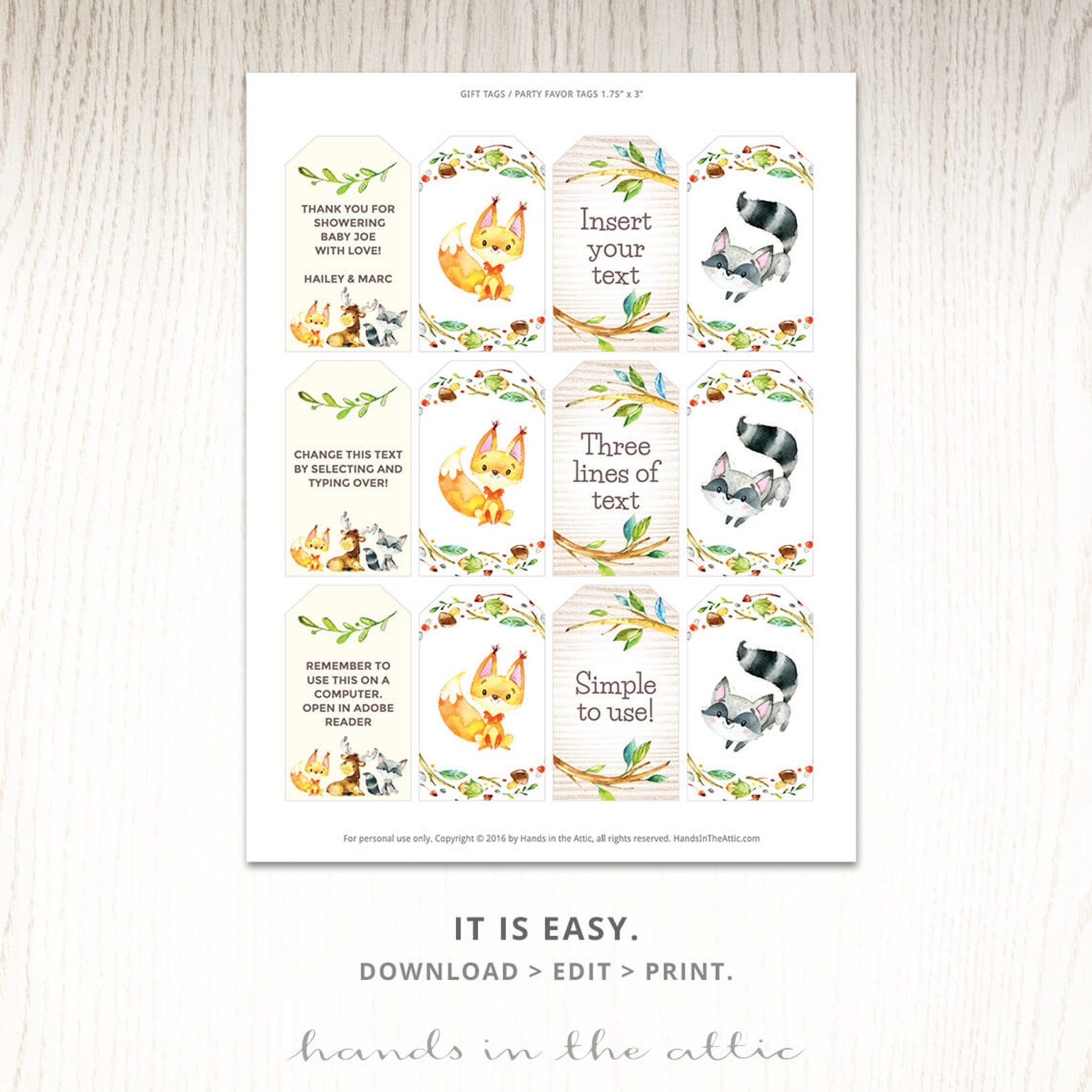 Forest Animals Gift Tags Printable Woodland Baby Shower - Etsy
