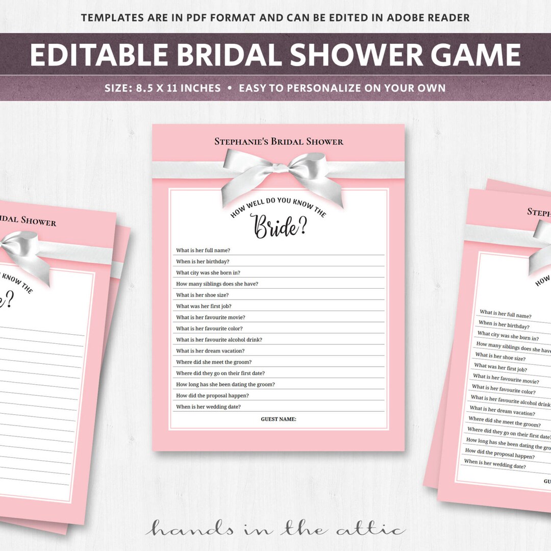 Bridal Shower Quiz Download, for Guests, Trivia Questions About the ...
