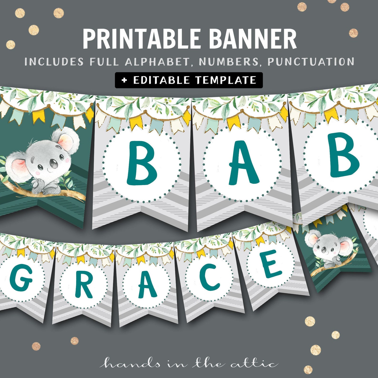 Koala Bear Baby Shower Decorations Printable Banner Template | Etsy