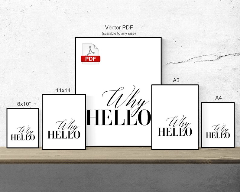 Why Hello Printable Poster Typography Print Black & White | Etsy
