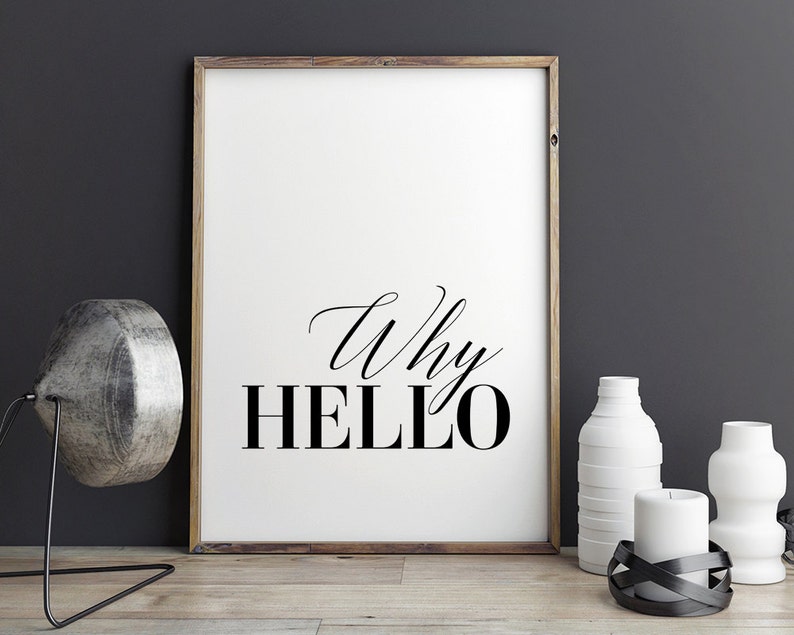 Why Hello Printable Poster Typography Print Black & White | Etsy