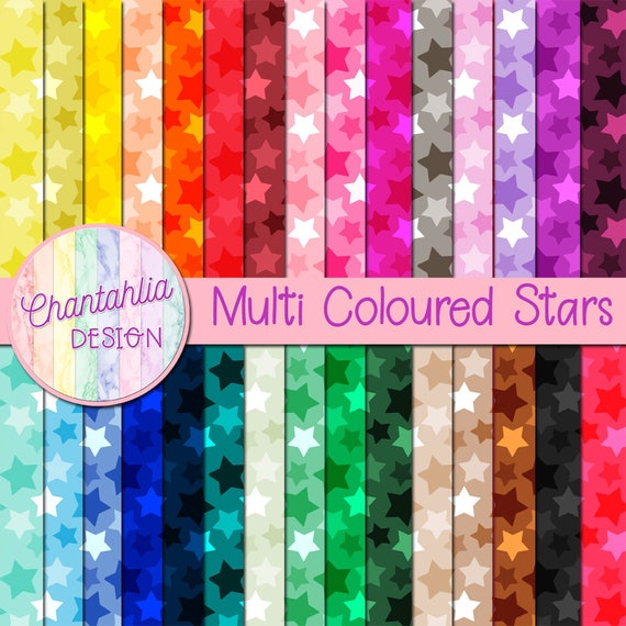Multi Coloured Stars Digital Paper in 30 Colours for - Etsy