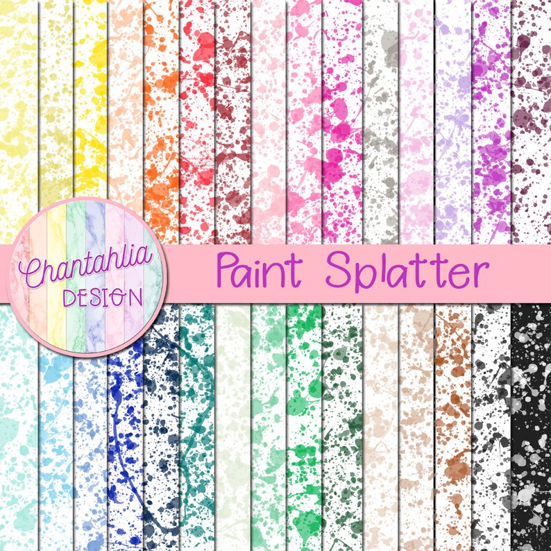 Paint Splatter Digital Papers in 30 Colours for Scrapbooking, Card ...