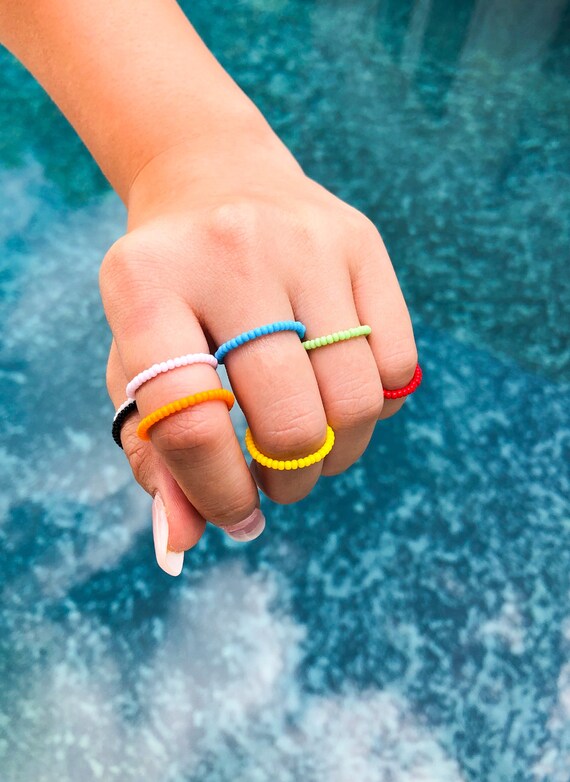 Custom rings set of 3 colors summer jewelry vsco | Etsy