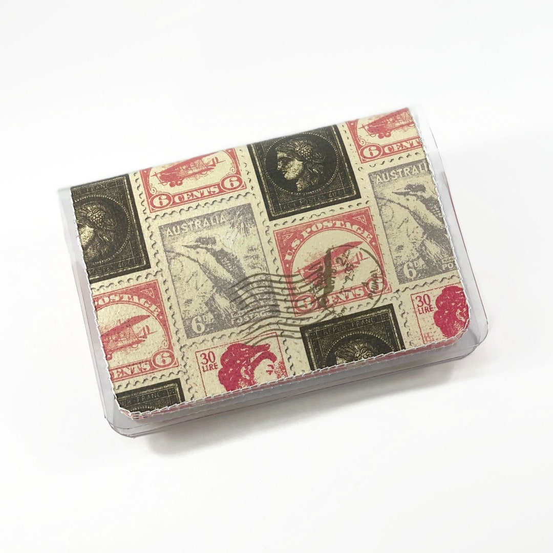 Vintage Postage Stamp Travel Wallet - Business Card Case, Elegant ...