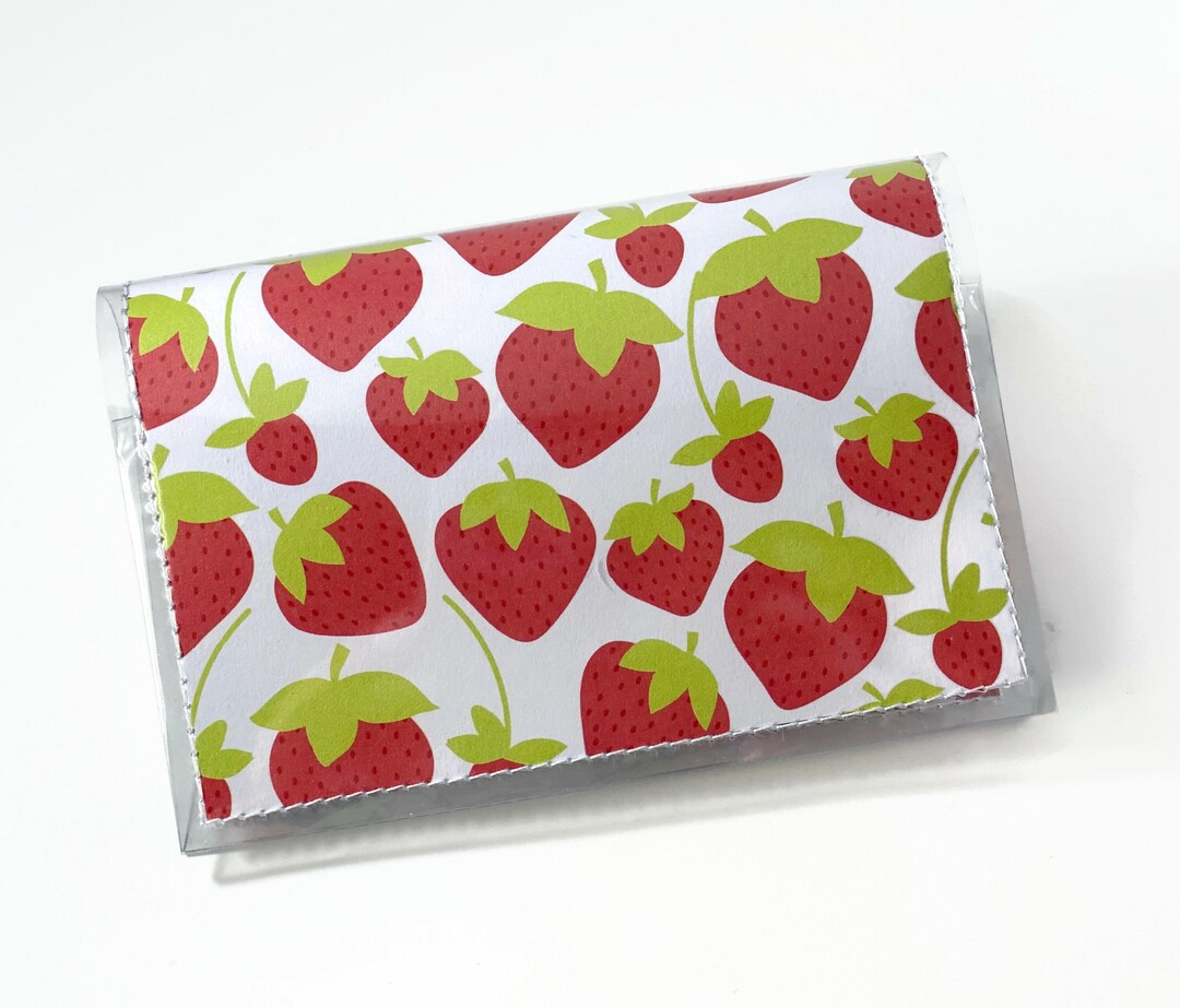 Strawberry Patch - Small Wipeable Vinyl Wallet / Business Card Holder ...
