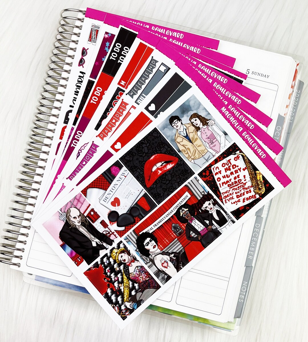Pink and Black - Vertical Weekly Planner Sticker Kit - Etsy