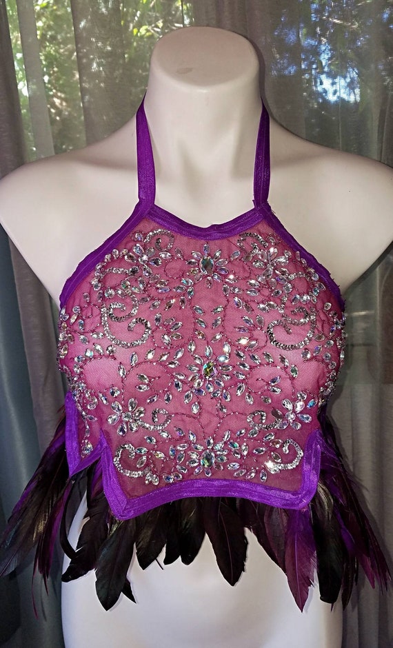 Feather & diamond halter festivalwearburningman | Etsy