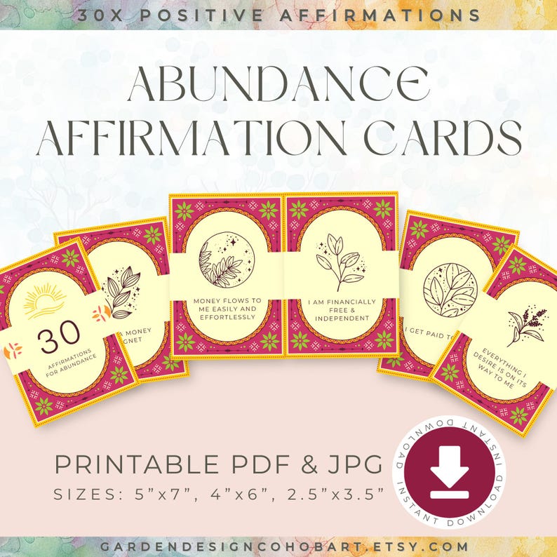 Daily Positive Affirmations Printable, 30 Abundance Affirmation Cards ...
