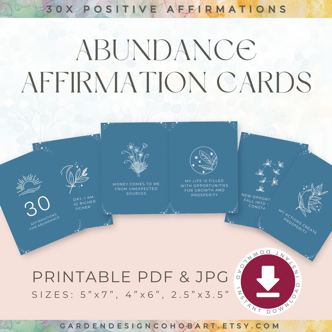 30 Abundance Affirmation Cards Printable, Minimalist Money ...