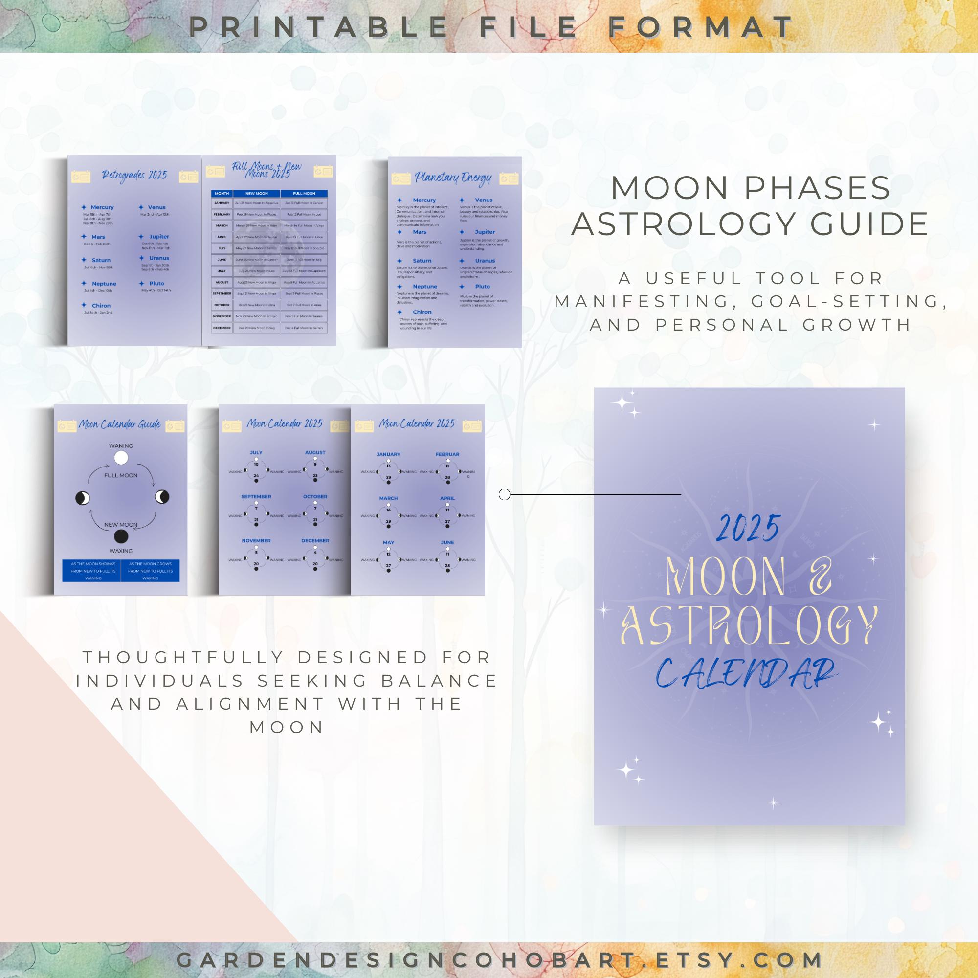 2025 Moon Calendar, Moon and Astrology Planner 2025, Lunar Calendar ...