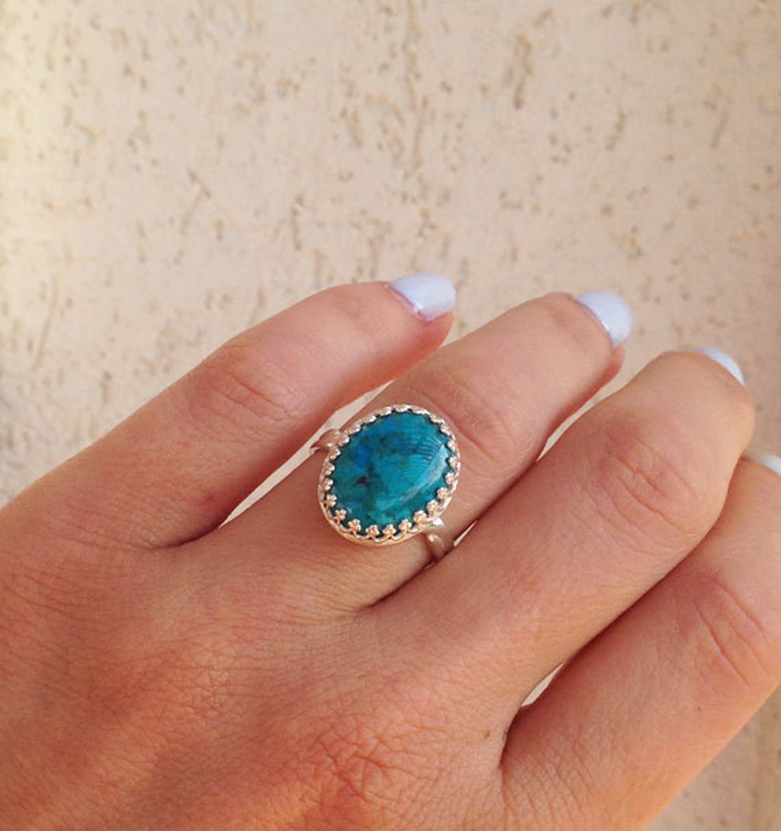Genuine Turquoise Ring - December Ring - Oval Crown Ring - Promise Ring ...