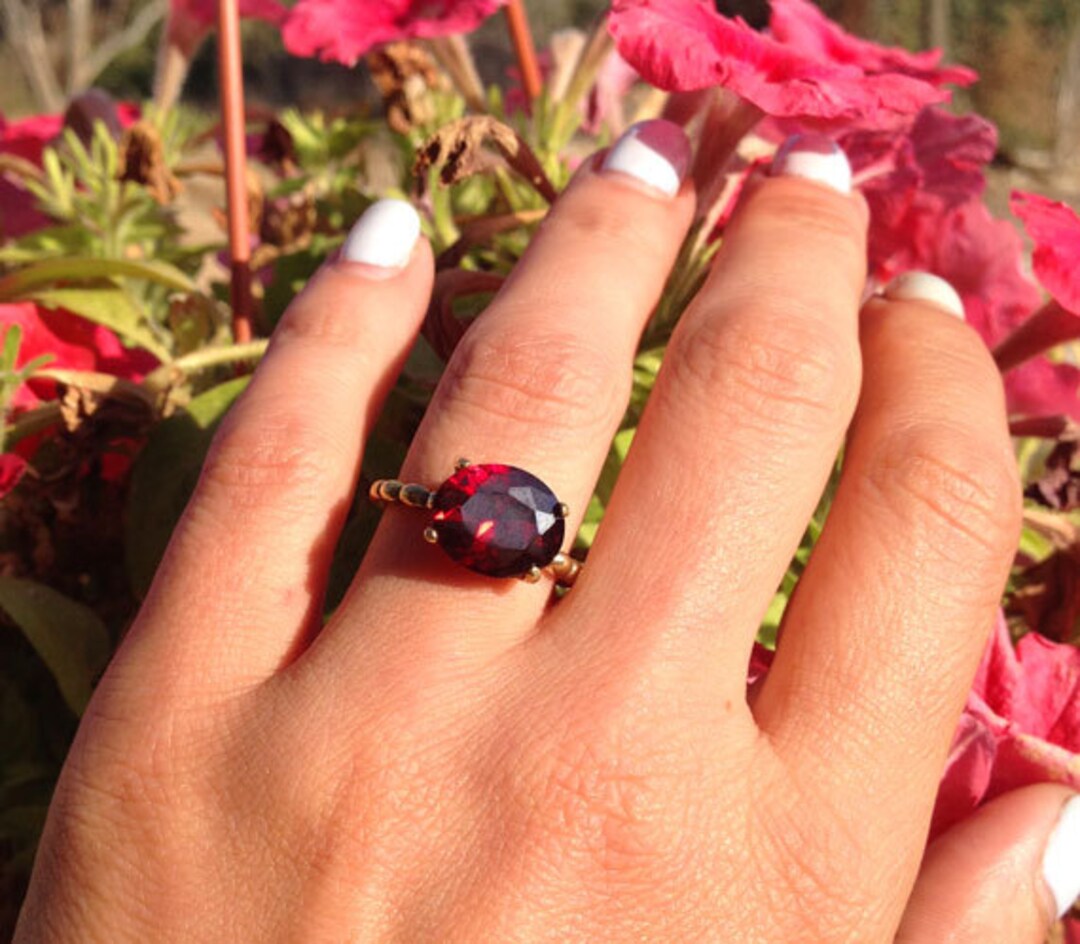 Garnet Ring - January Birthstone - Gold Ring - Promise Ring - Gemstone ...