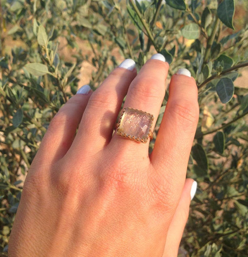 Rutilated Quartz Ring Vintage Style Gold Ring Square | Etsy