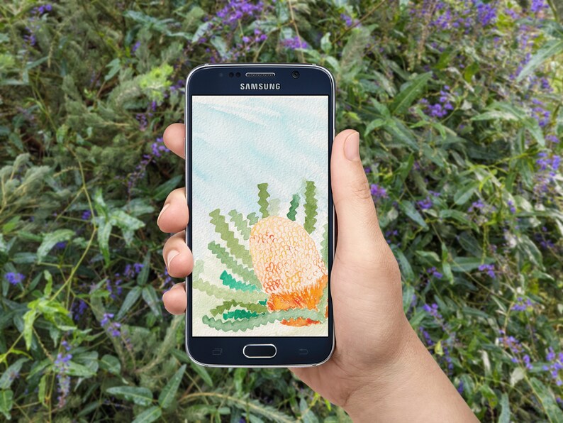 Banksia Phone Wallpaper Watercolour Australian Native Plant Botanical ...