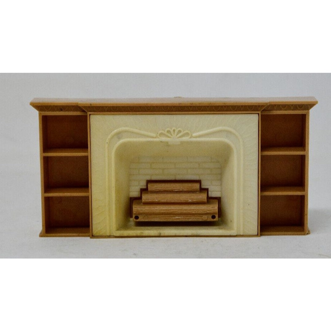 Vintage Plasco Toy Doll House Furniture Plastic Ivory and Tan Fireplace ...